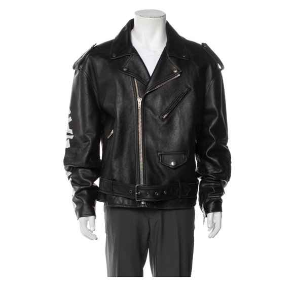 Balenciaga | Jackets & Coats | 29 Balenciaga Painted Logo Sleeve Graffiti Heavy Leather Moto ...